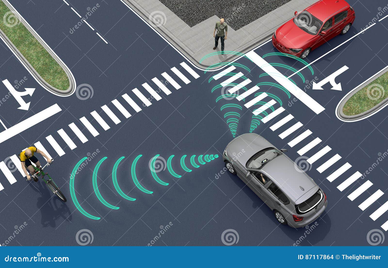 Self Driving Electronic Computer Cars on Road Stock Illustration ...