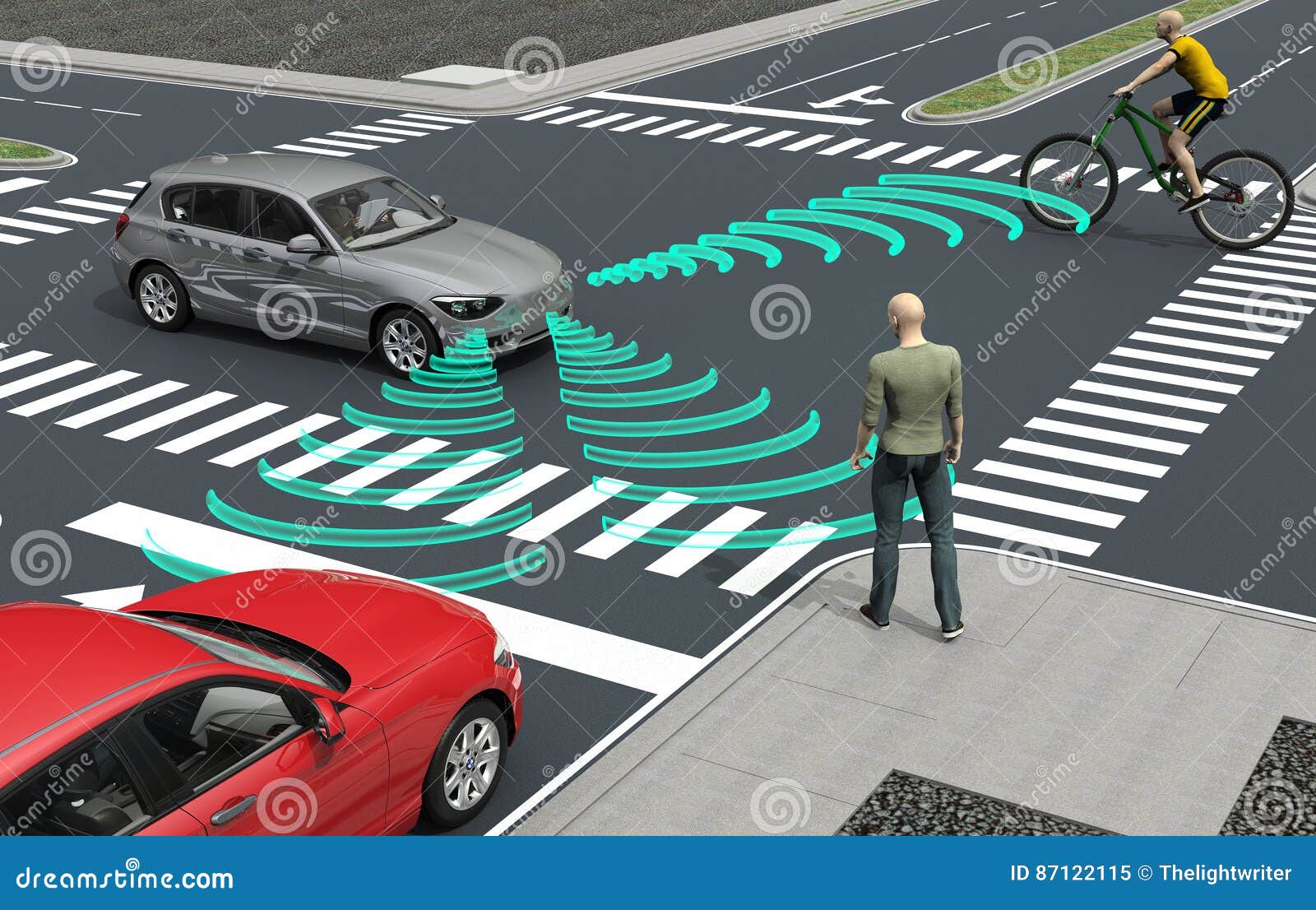 Self Driving Electronic Computer Cars on Road Stock Illustration ...