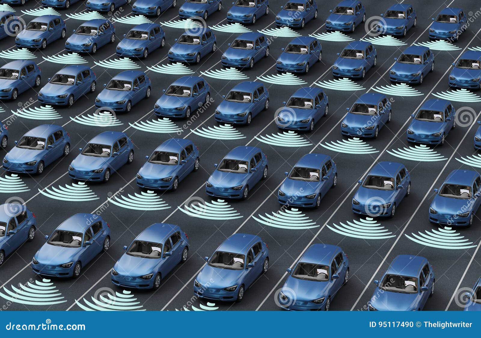 Self Driving Electronic Computer Cars on Road Stock Illustration ...