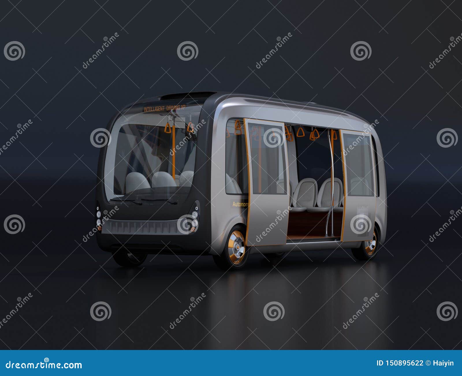 Self-driving Shuttle Bus on Black Background Stock Illustration ...