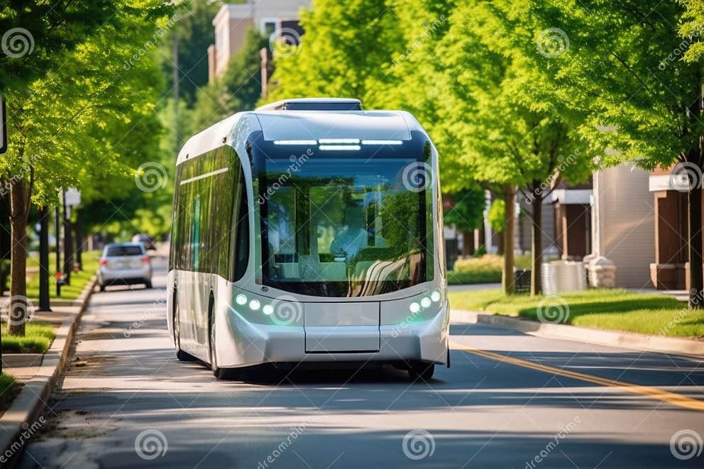 A Self-driving Shuttle Bus Pulling into a Bus Stop Stock Photo - Image ...