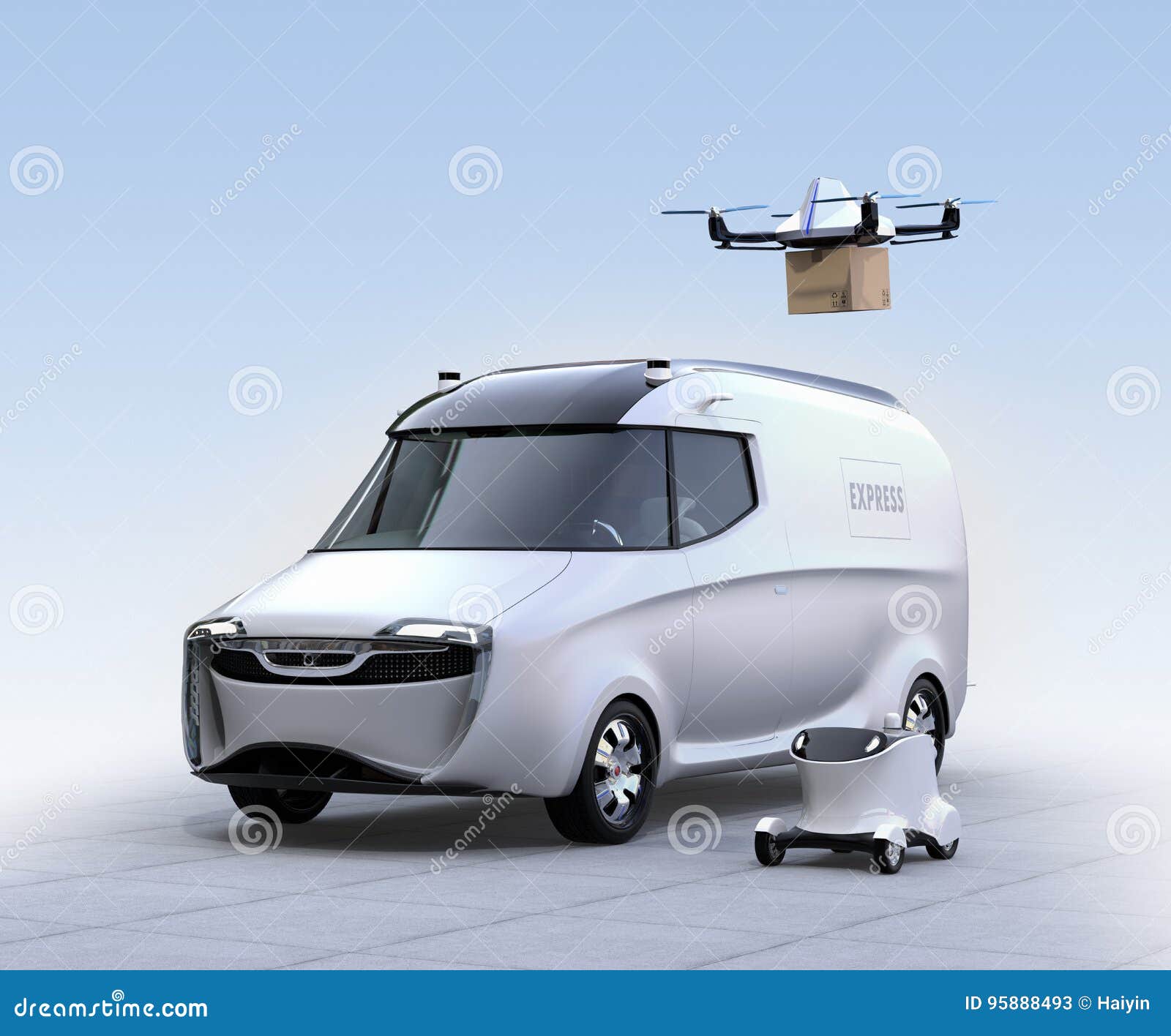 Self-driving Van, Drone and Robot Stock Illustration - Illustration of ...