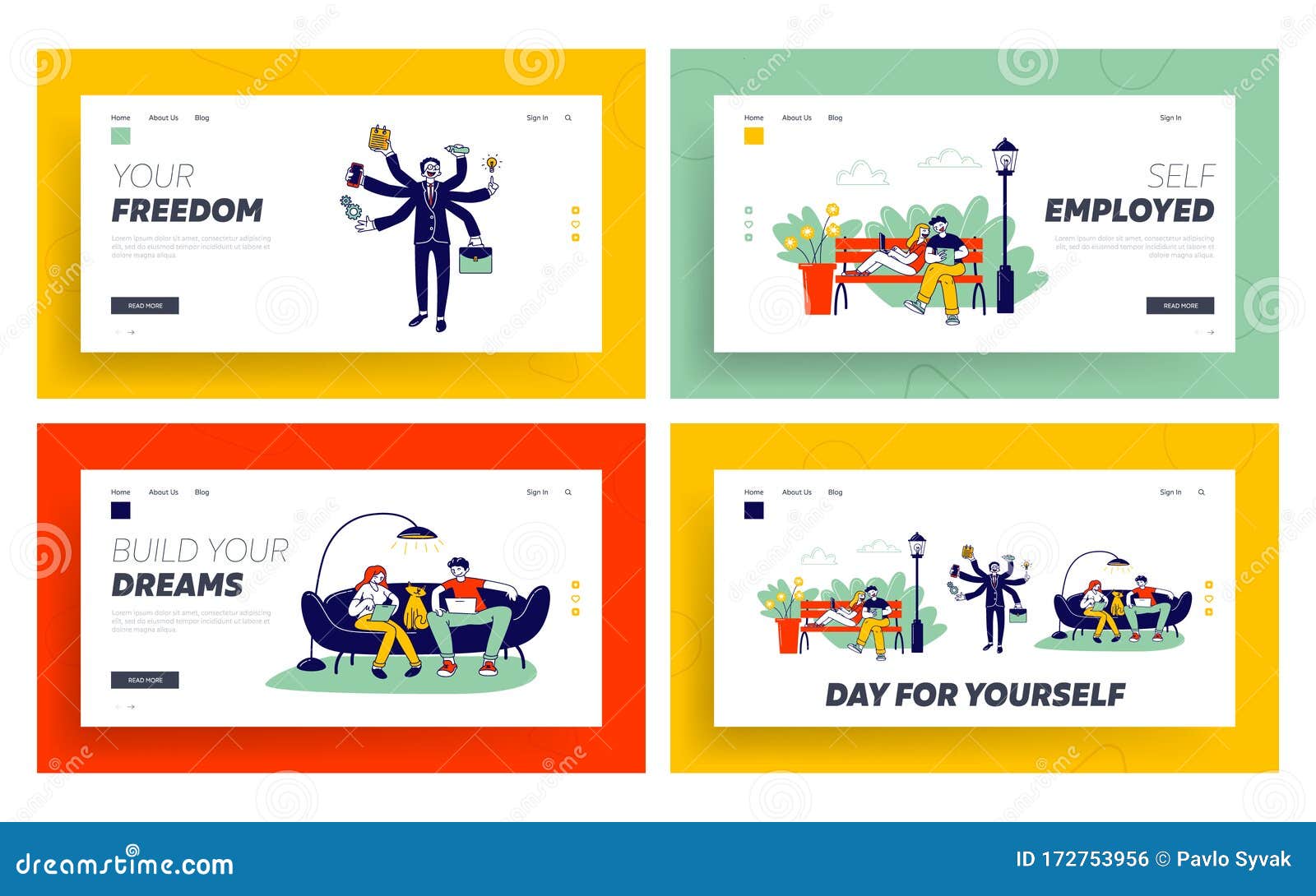 Self Employed Freelance Workers Creativity Process Website Landing Page ...