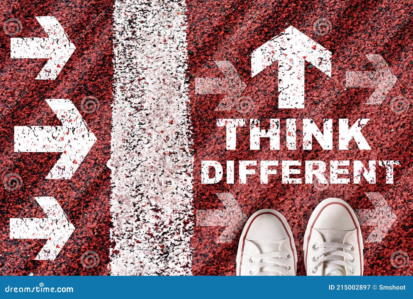 Think Different Written on Red Road Running with White Arrows and ...