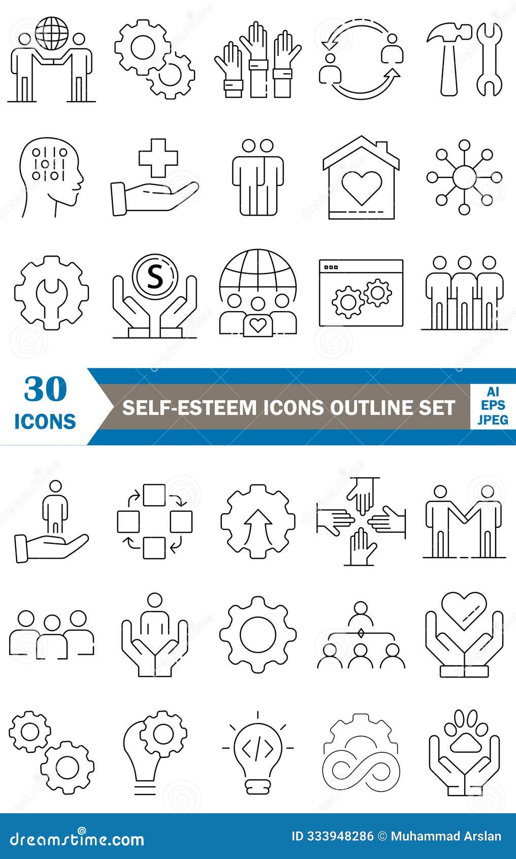 Self-esteem Icons Set, Outline Style Vector Illustrator Set Stock Illustration - Illustration of ...