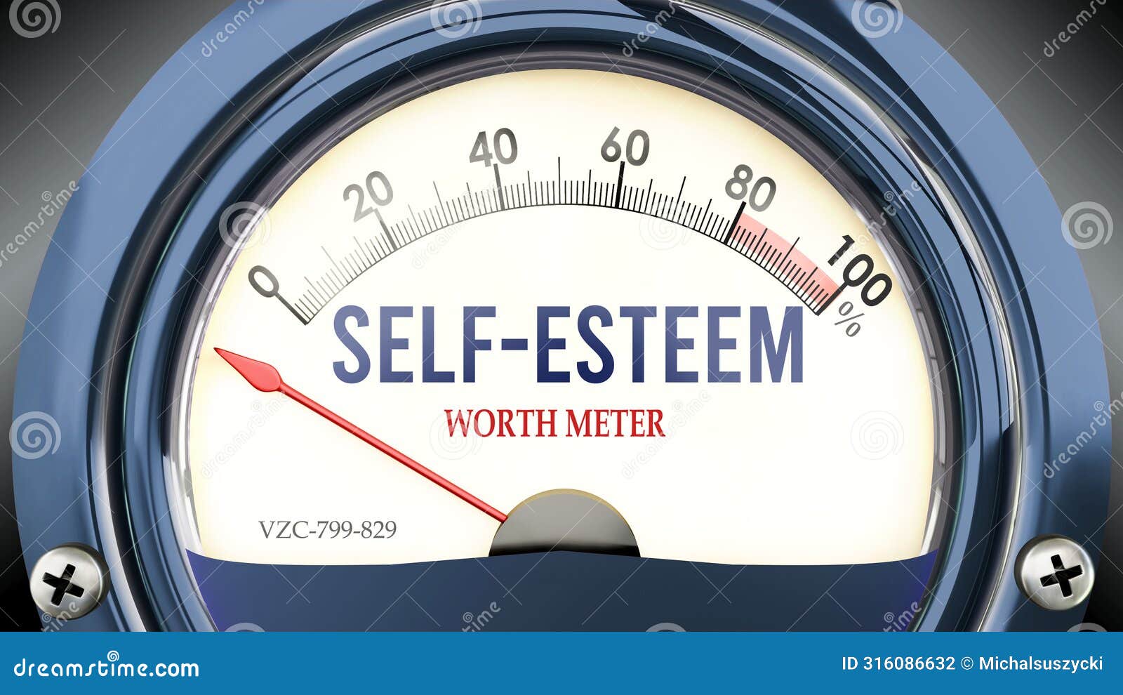 Self-Esteem and Worth Meter that Hits less Than Zero, Very Low Level of Self-esteem Stock ...