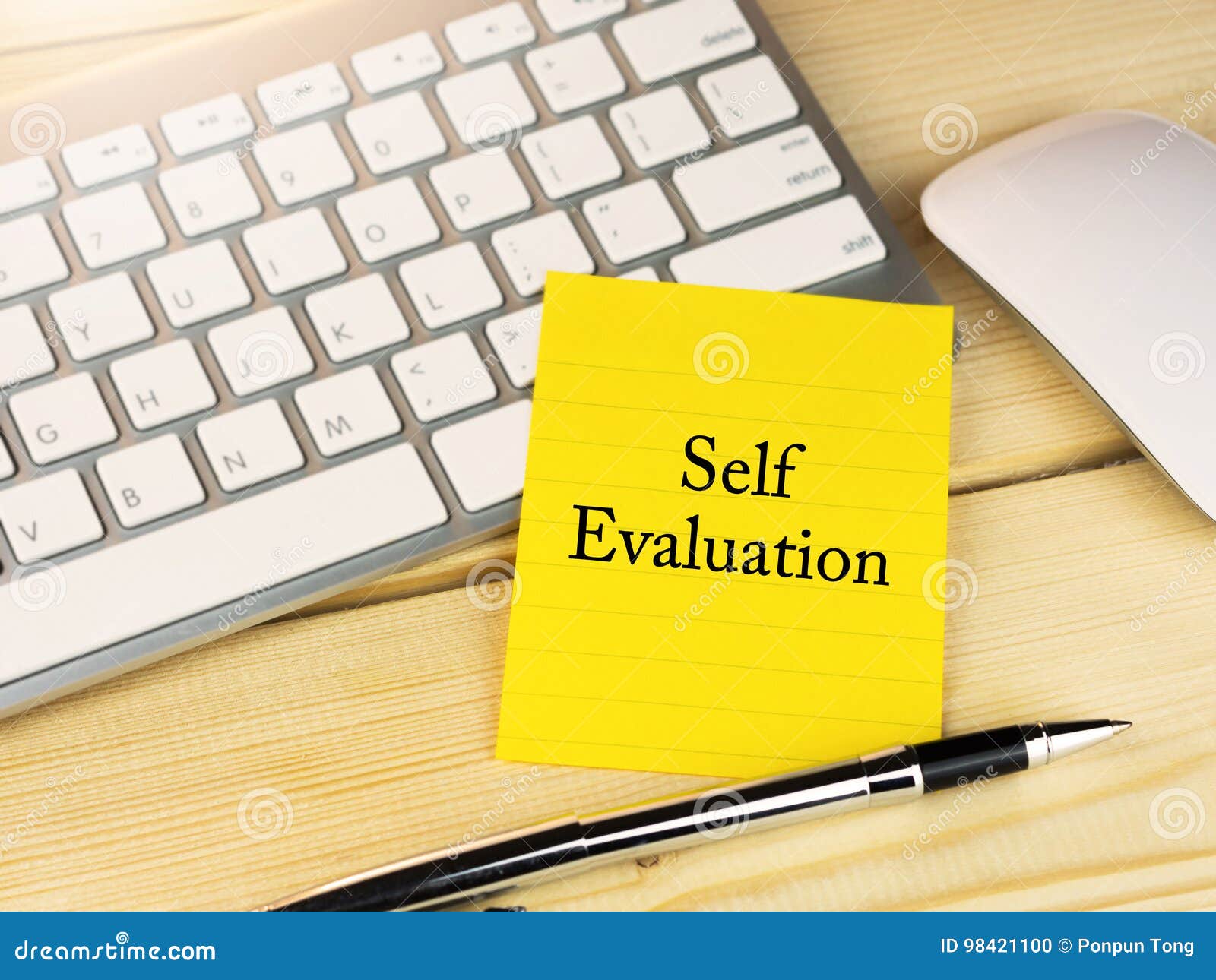 Self Evaluation on Sticky Note Stock Photo - Image of button, appraisal ...