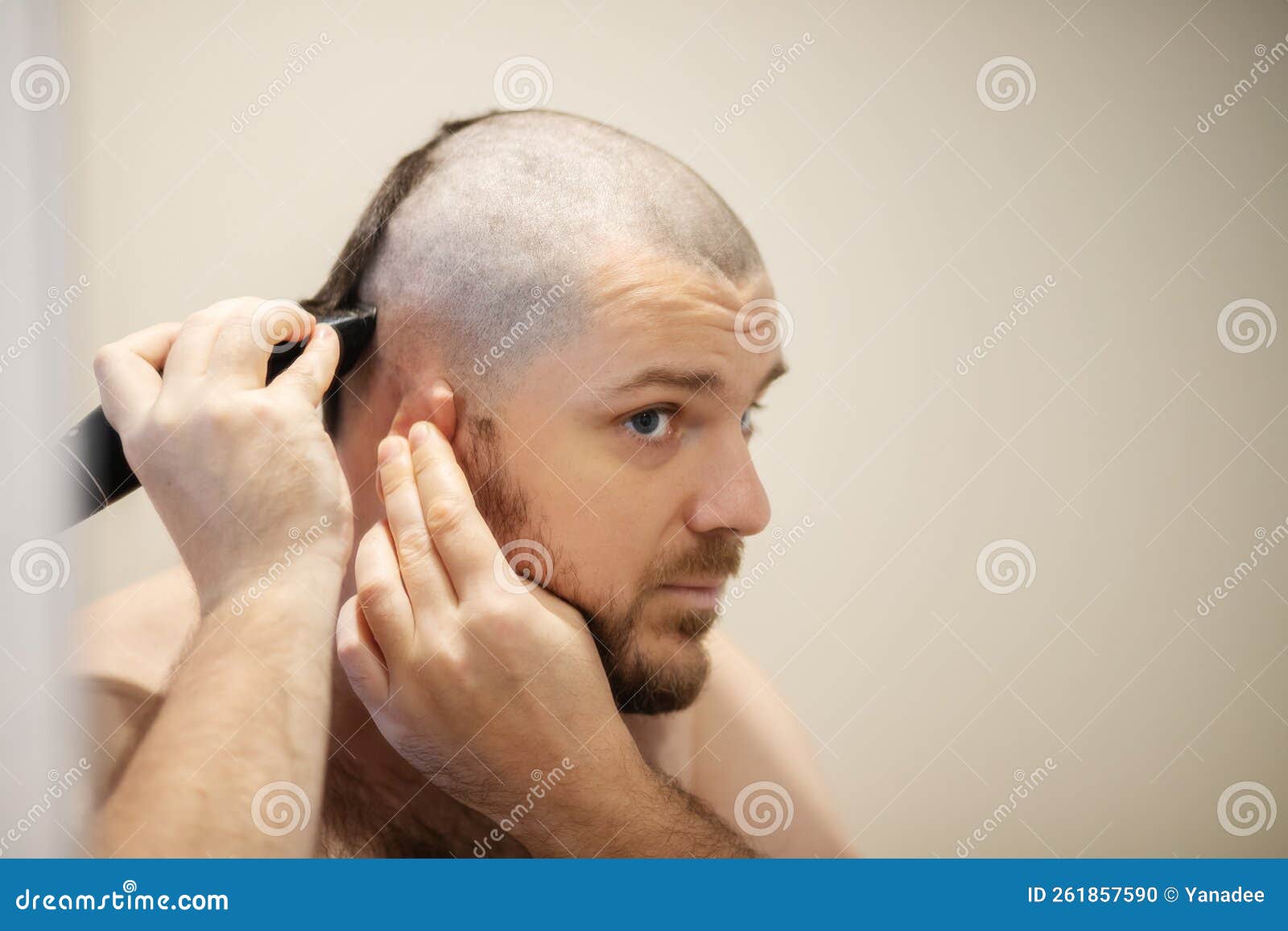 Self Haircut, Man Shaving His Head with a Clipper Stock Photo - Image ...