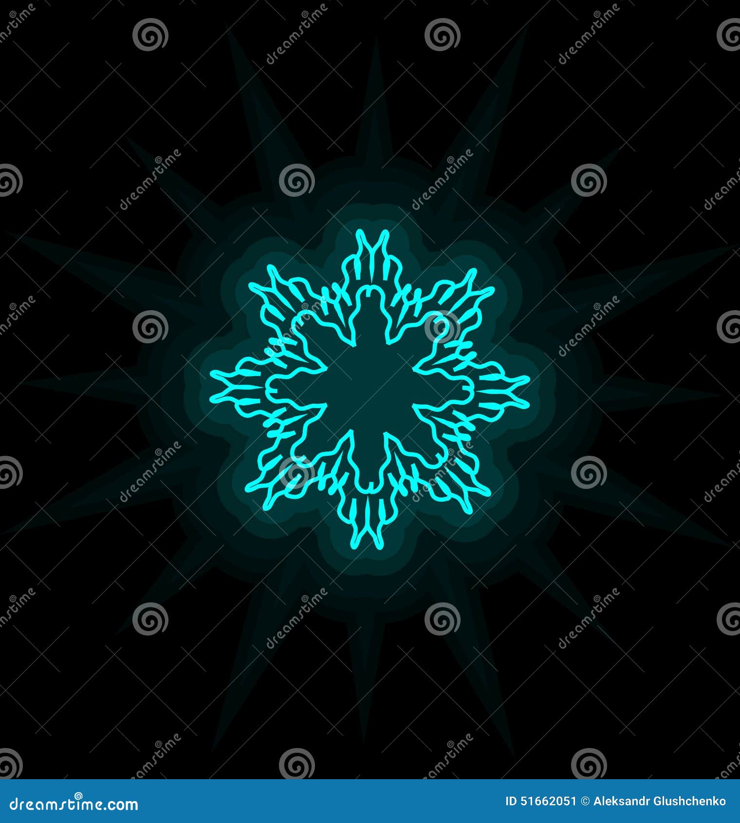 Self-illuminated Cyan Snowflake Isolated on Black Stock Vector ...