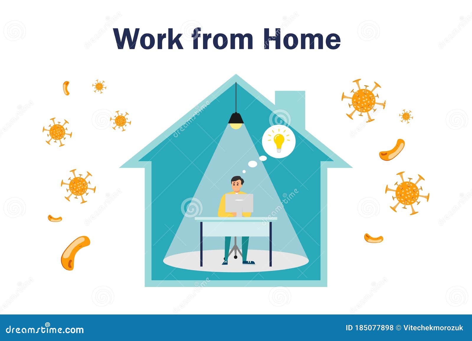 Self Isolation Concept. Young Man Working from Home during Covid-19 ...