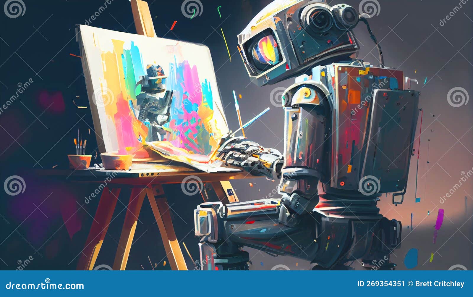 Robot painting a picture stock illustration. Illustration of assisting ... Robot painting a picture stock illustration. Illustration of assisting ...