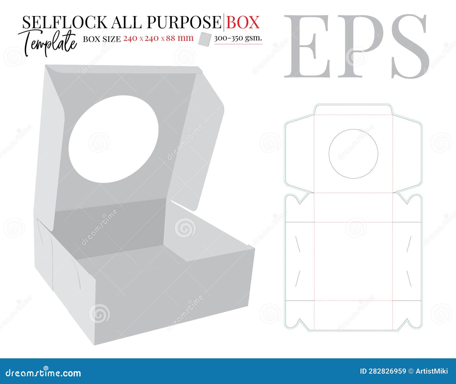 Self Locking Box Template, Vector with Die Cut, Laser Cut Layers Stock ...