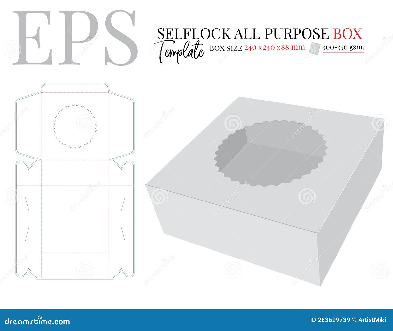 Self-locking Box with Window , Die Cut Template, Vector Stock Vector ...