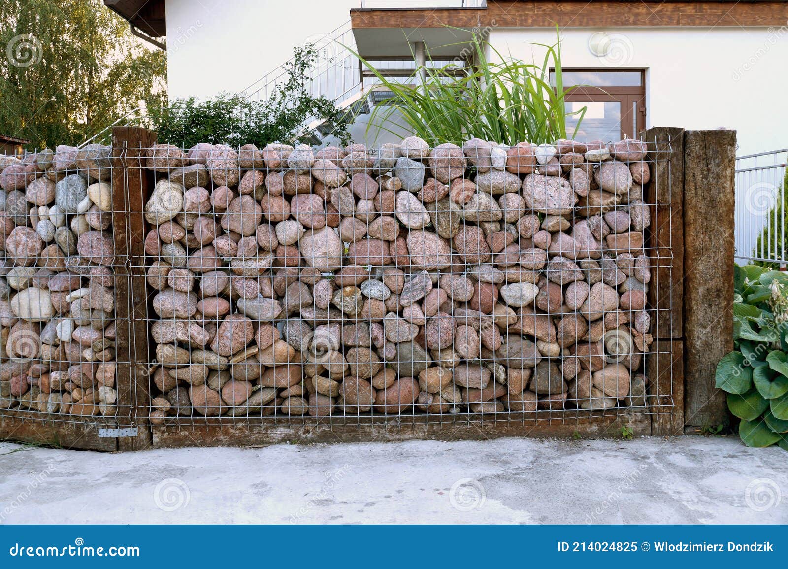 Gabion. Automatic Entrance Gate Used In Combination With A Wall Made Of ...