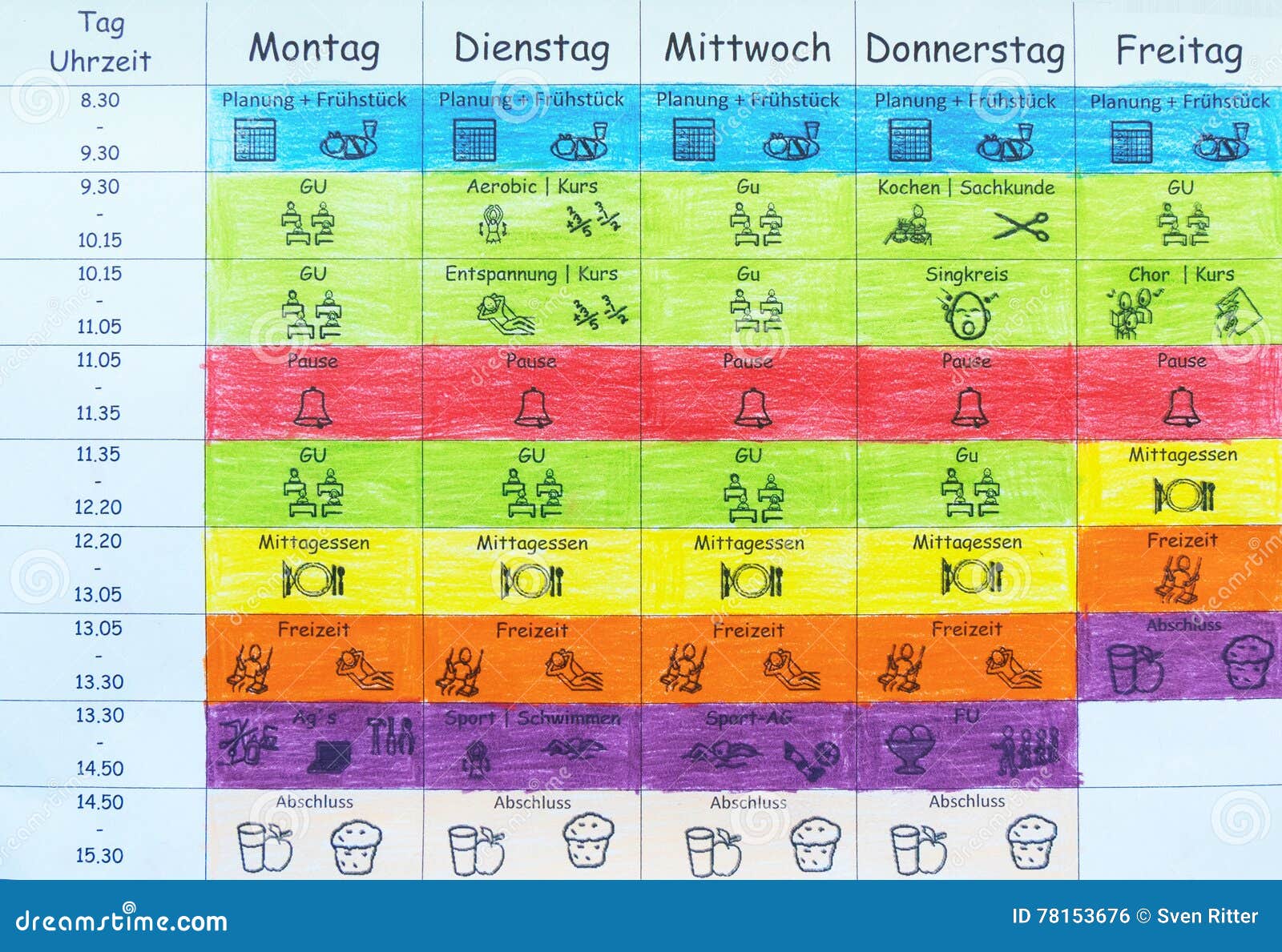 Self Made Timetable for School in German Language Stock Photo - Image ...