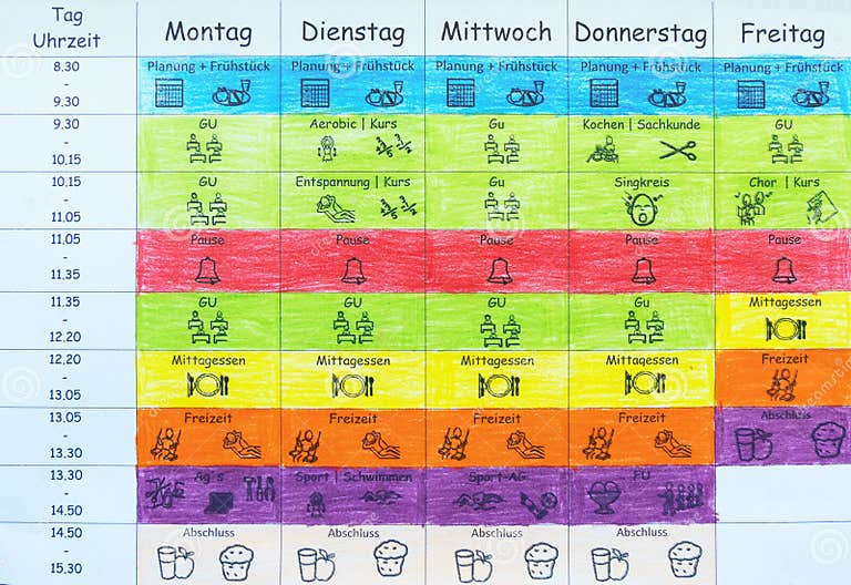 Self Made Timetable for School in German Language Stock Photo - Image ...