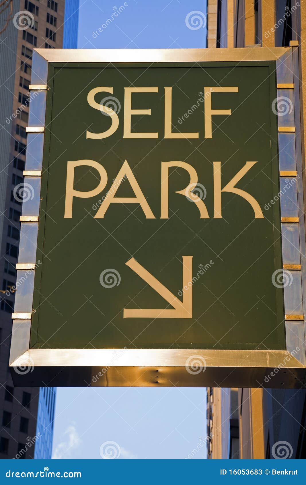 Self Park sign stock image. Image of downtown, skyline - 16053683
