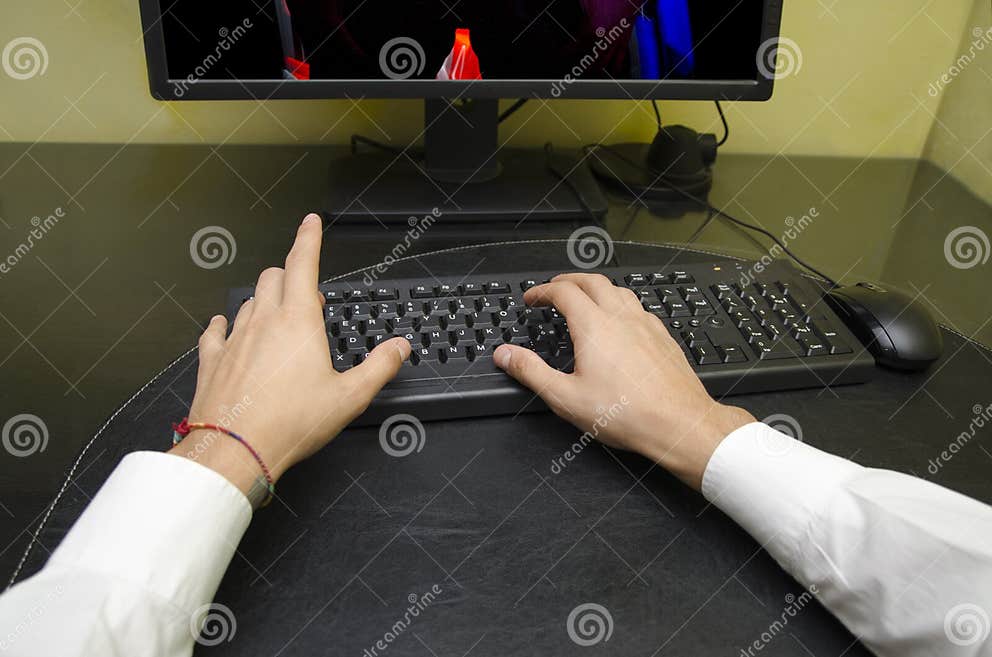 Self Point of View of Hands Typing on Computer Keyboard Stock Photo ...
