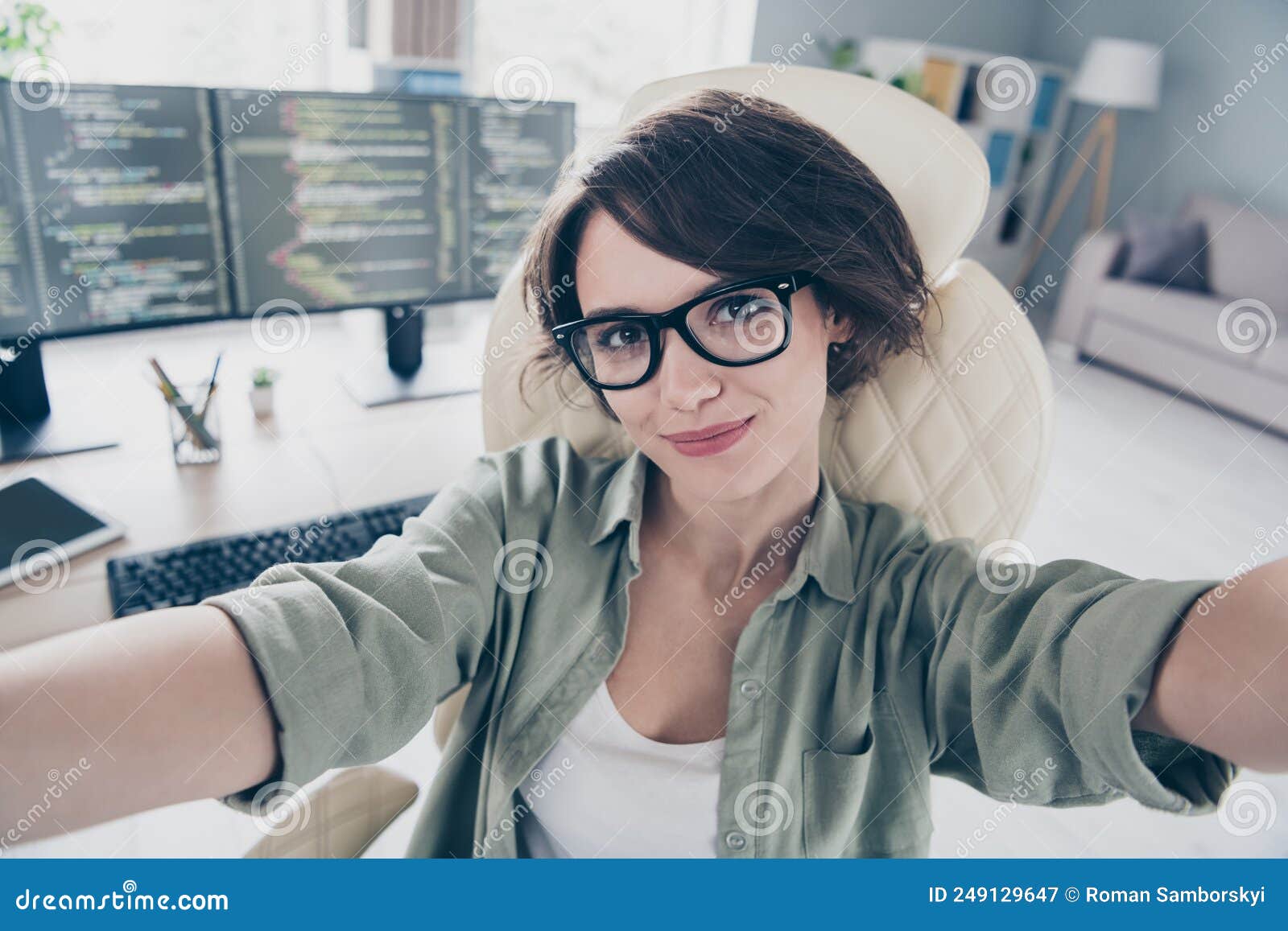 Self-portrait of Attractive Cheerful Skilled Girl Technician Coder Html ...