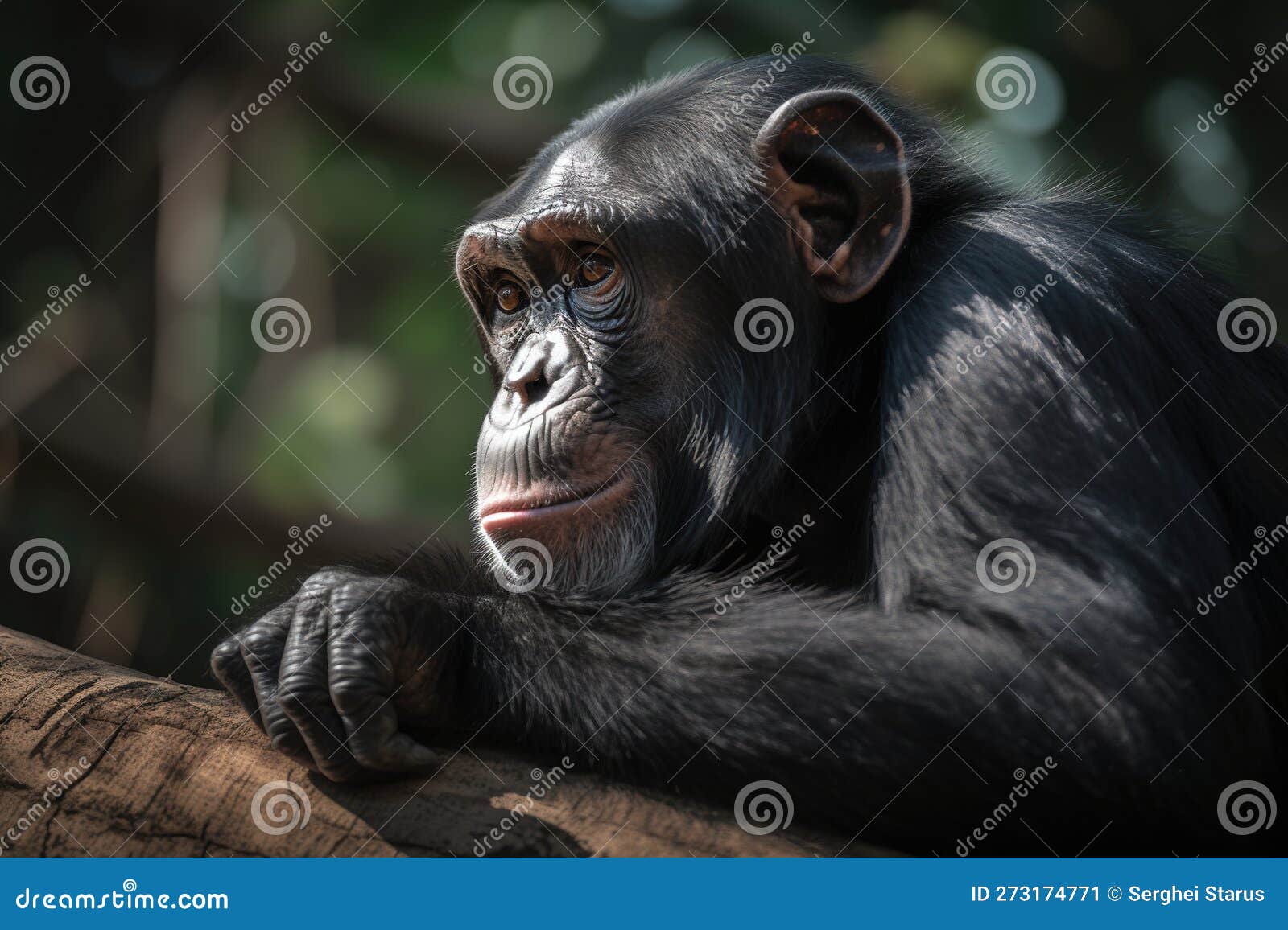 Bonobo Eating Leaves, Cute Portrait Of Pygmy Chimpanzee. Amazing ...