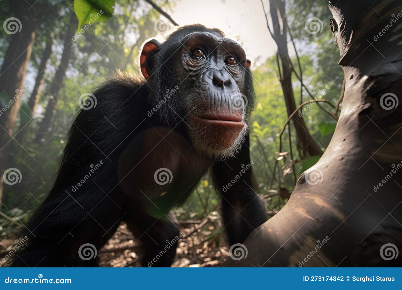 Bonobo Eating Leaves, Cute Portrait Of Pygmy Chimpanzee. Amazing ...