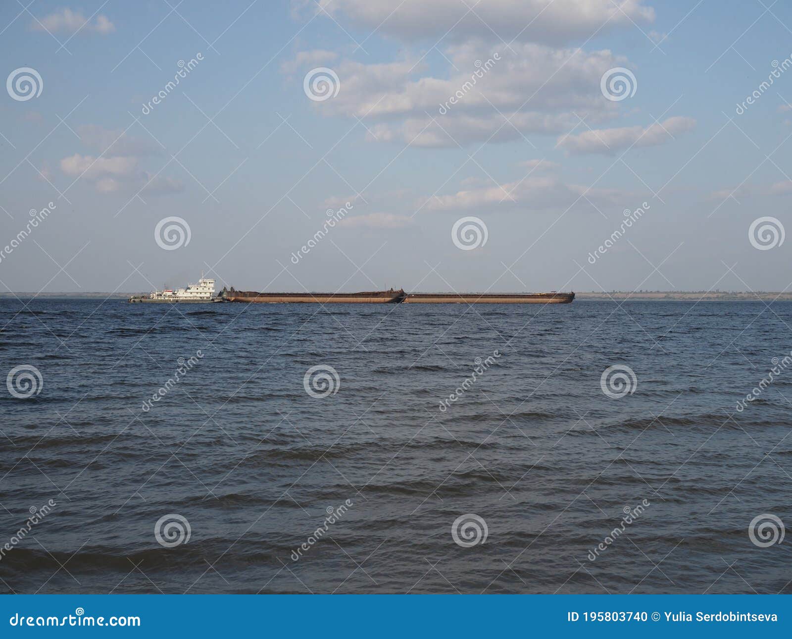 Self-propelled Double Scow on the River with Loose Cargo Stock Photo ...