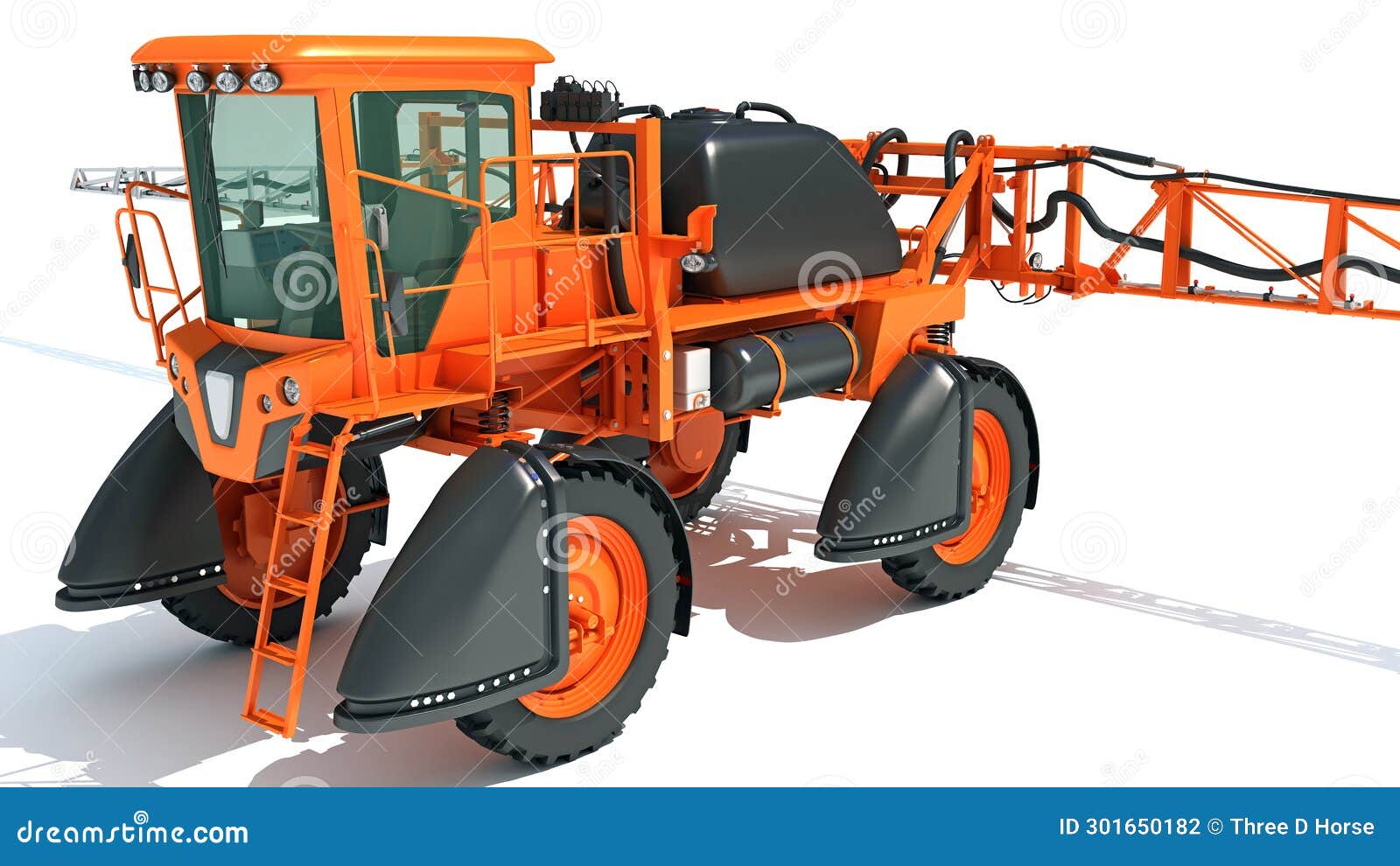 Self Propelled Farm Sprayer 3D Rendering on White Background Stock ...