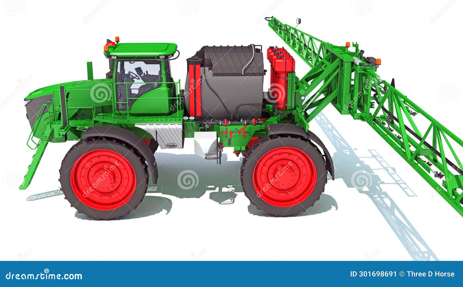 Self Propelled Farm Sprayer 3D Rendering on White Background Stock ...