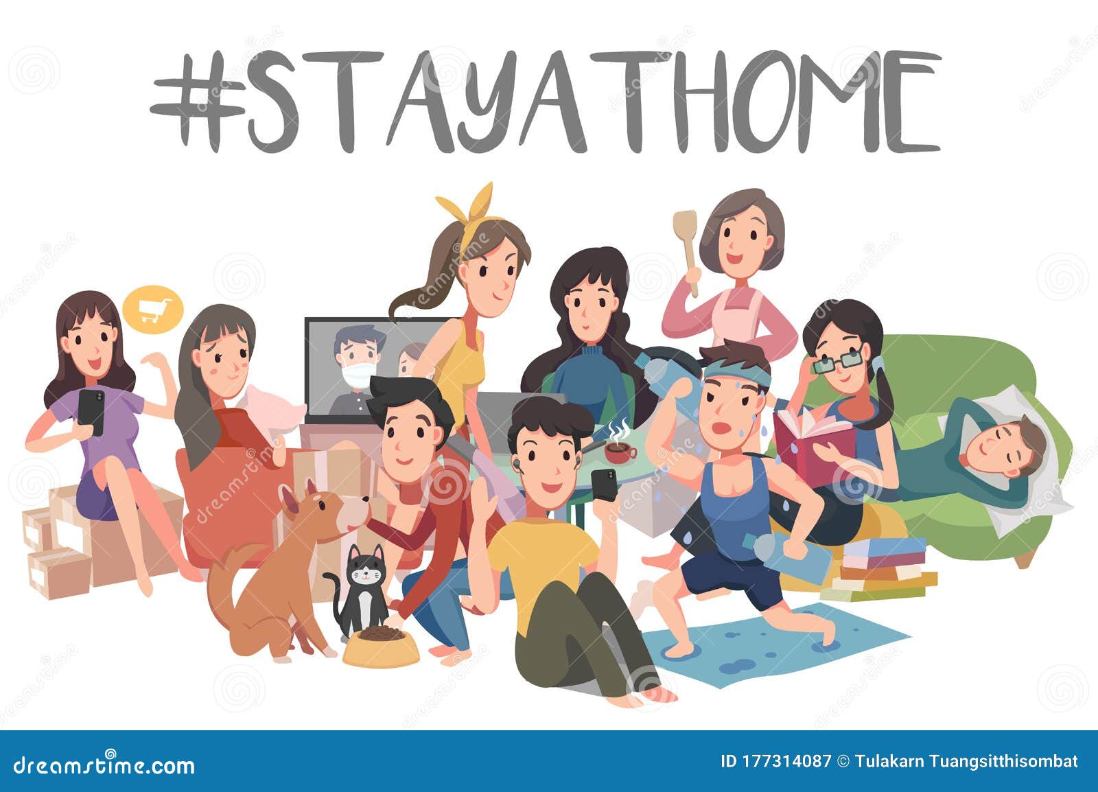 Self Quarantine / Isolation at Home during Covid-19 Stock Vector ...