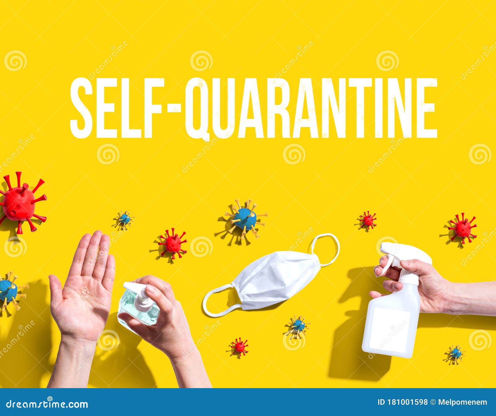 Self-quarantine Theme with Viral and Hygiene Objects Stock Photo ...