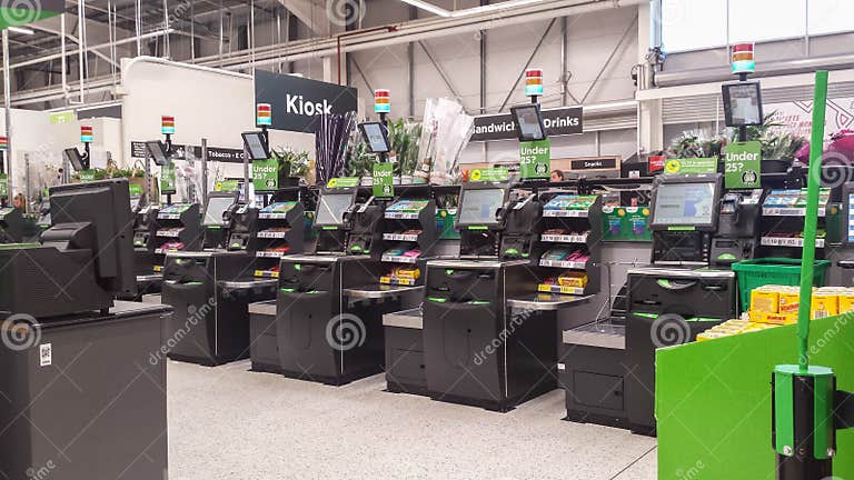 Self Service Area in Modern Asda Supermarket Showing Self-service Pay ... Self Service Area in Modern Asda Supermarket Showing Self-service Pay ...