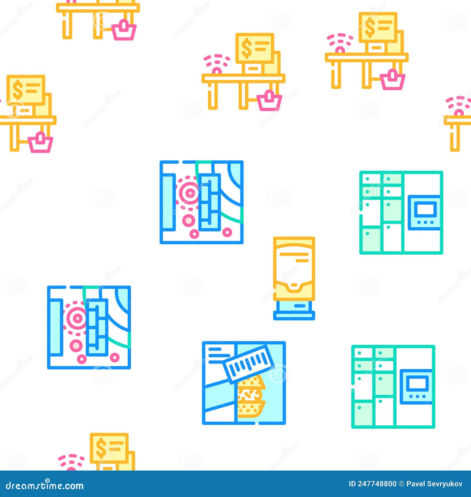 Self Service Buying Vector Seamless Pattern Stock Illustration ...