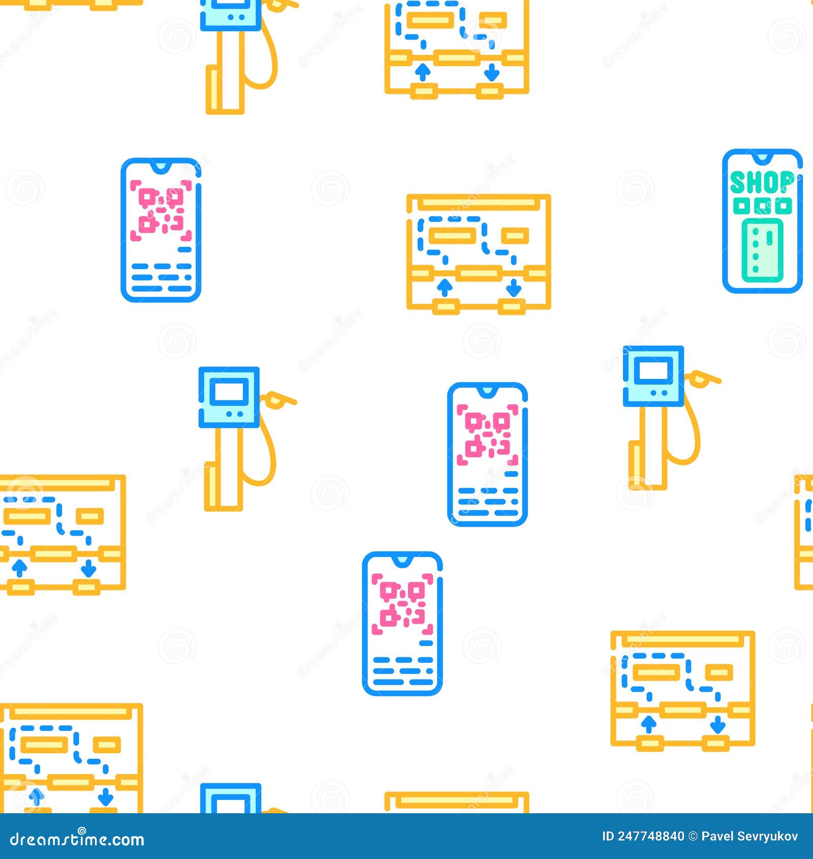 Self Service Buying Vector Seamless Pattern Stock Vector - Illustration ...