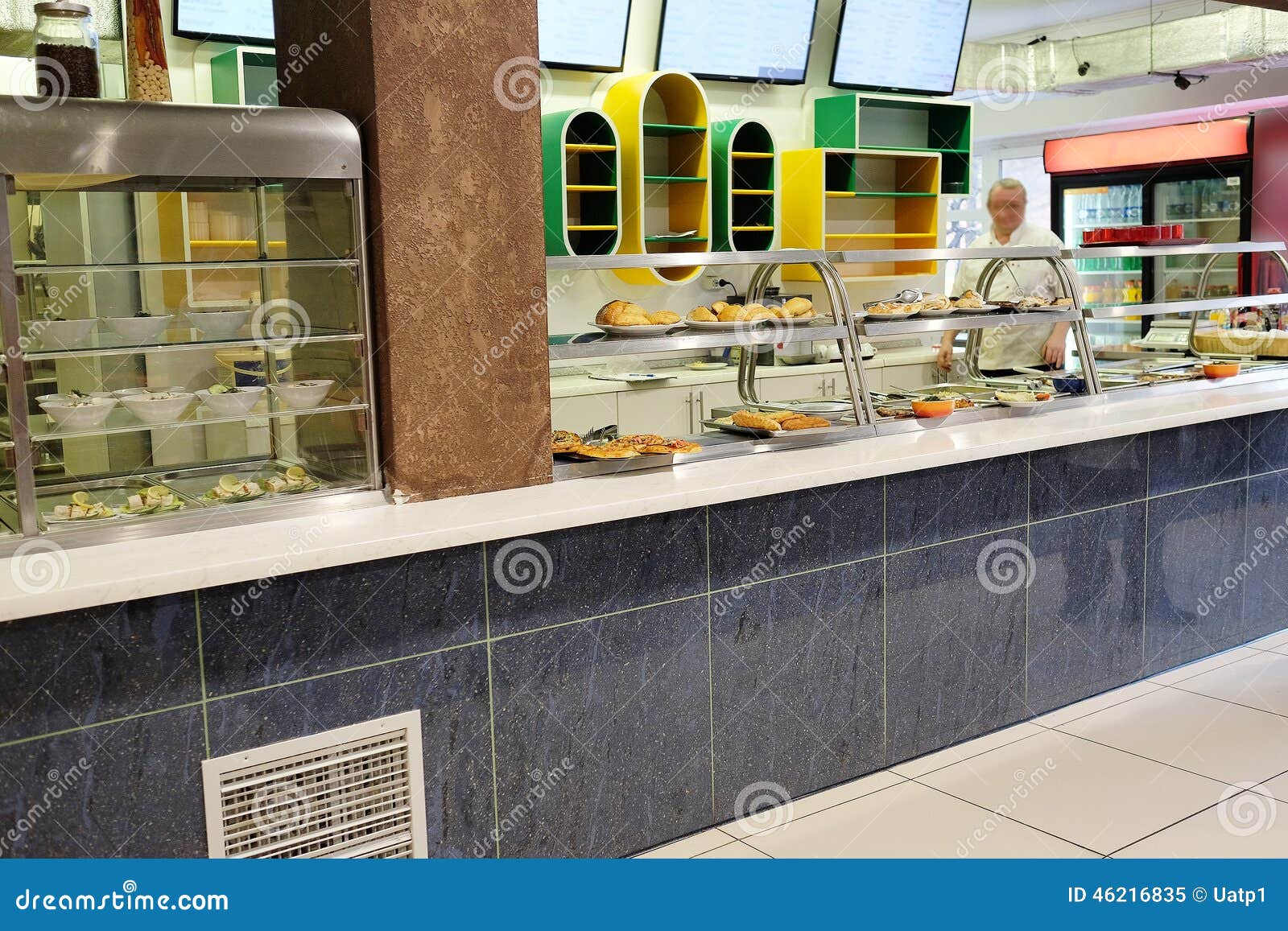 Self-service cafe showcase stock image. Image of room - 46216835