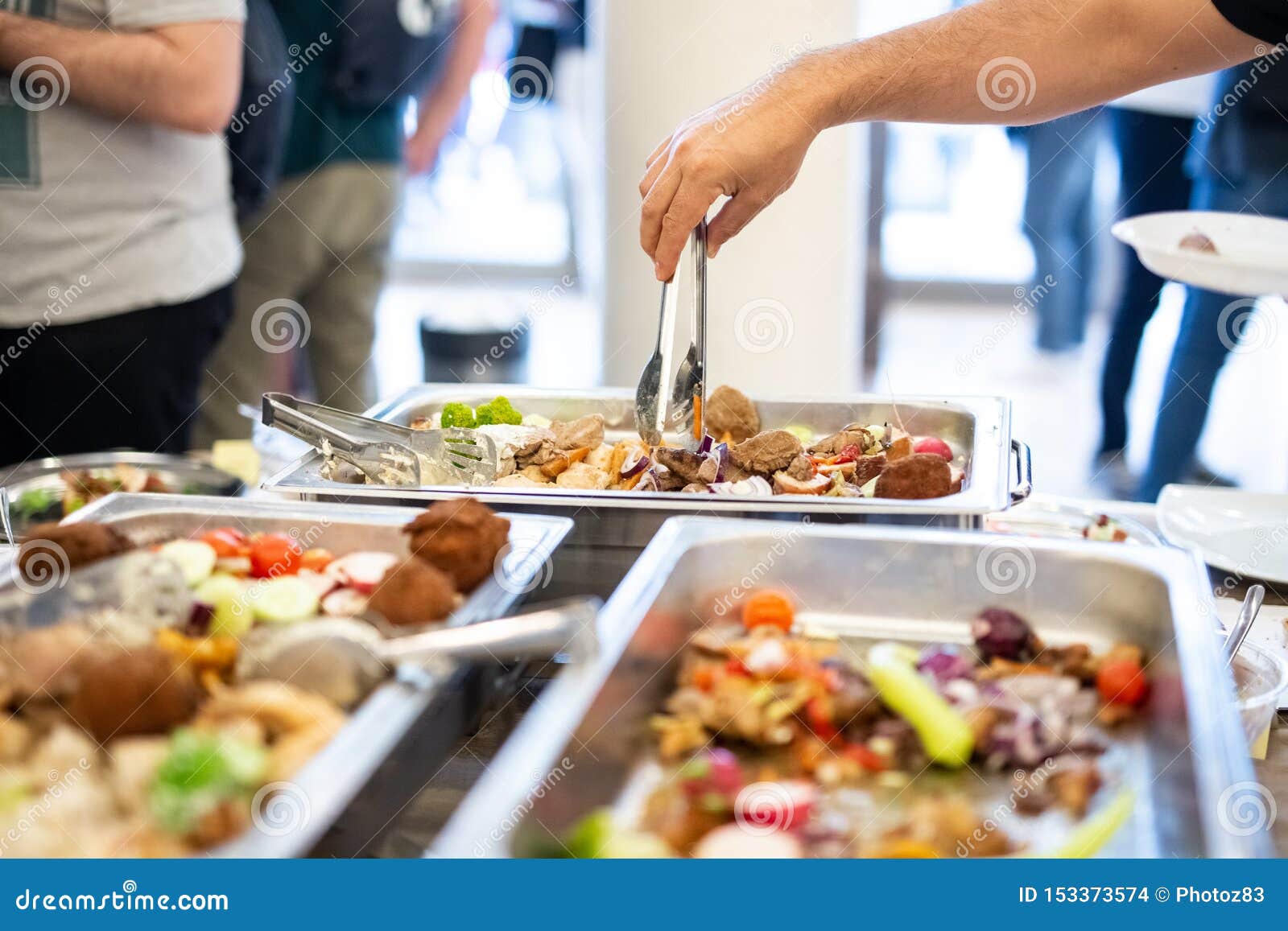 Self Service Catering Buffet Concept with Hand Scoping Food Stock Photo ...