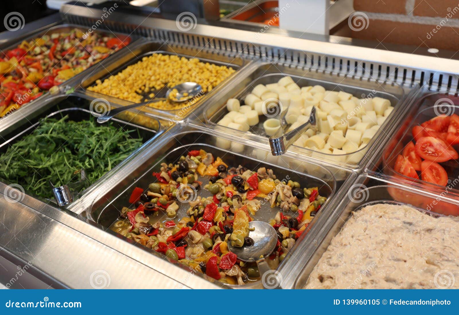 Self Service Restaurant with Many Raw and Cooked Foods Stock Image ...