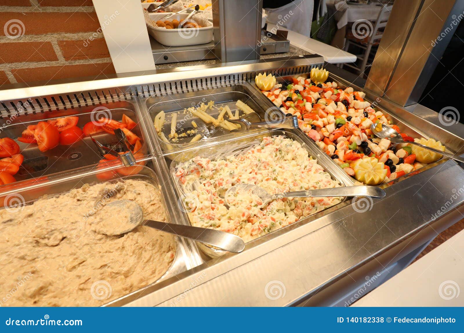 Self Service Restaurant with Many Raw and Cooked Foods Stock Photo ...