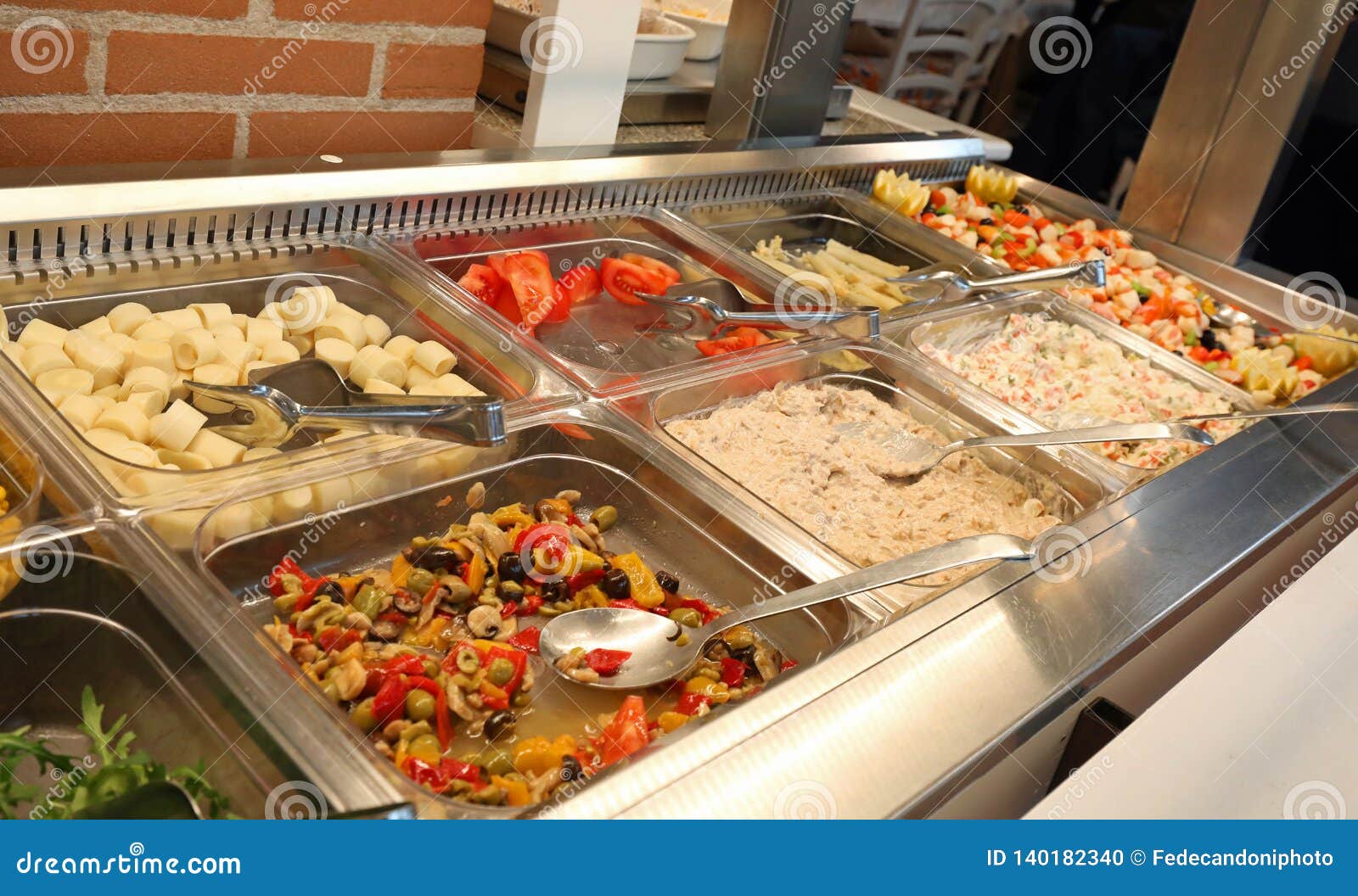 Self Service Restaurant with Many Raw and Cooked Foods Stock Photo ...