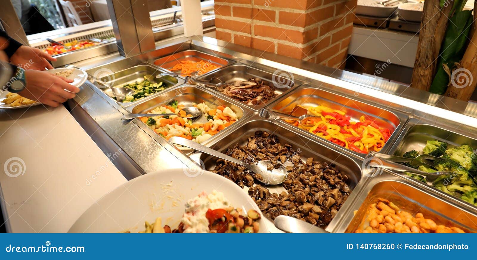 Self Service Restaurant with Many Raw and Cooked Foods Stock Photo ...