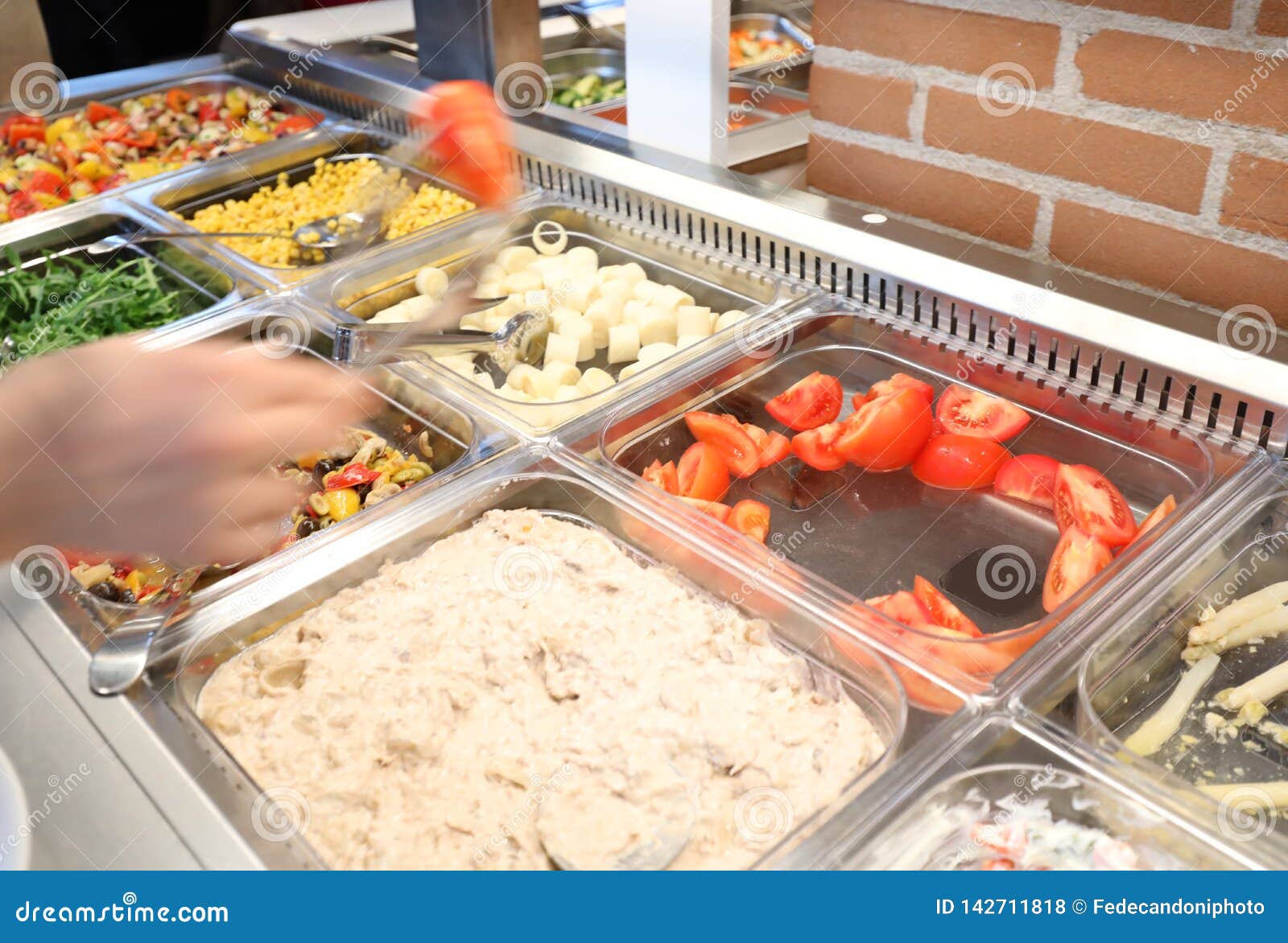 Self Service Restaurant with Many Raw and Cooked Foods Stock Photo ...