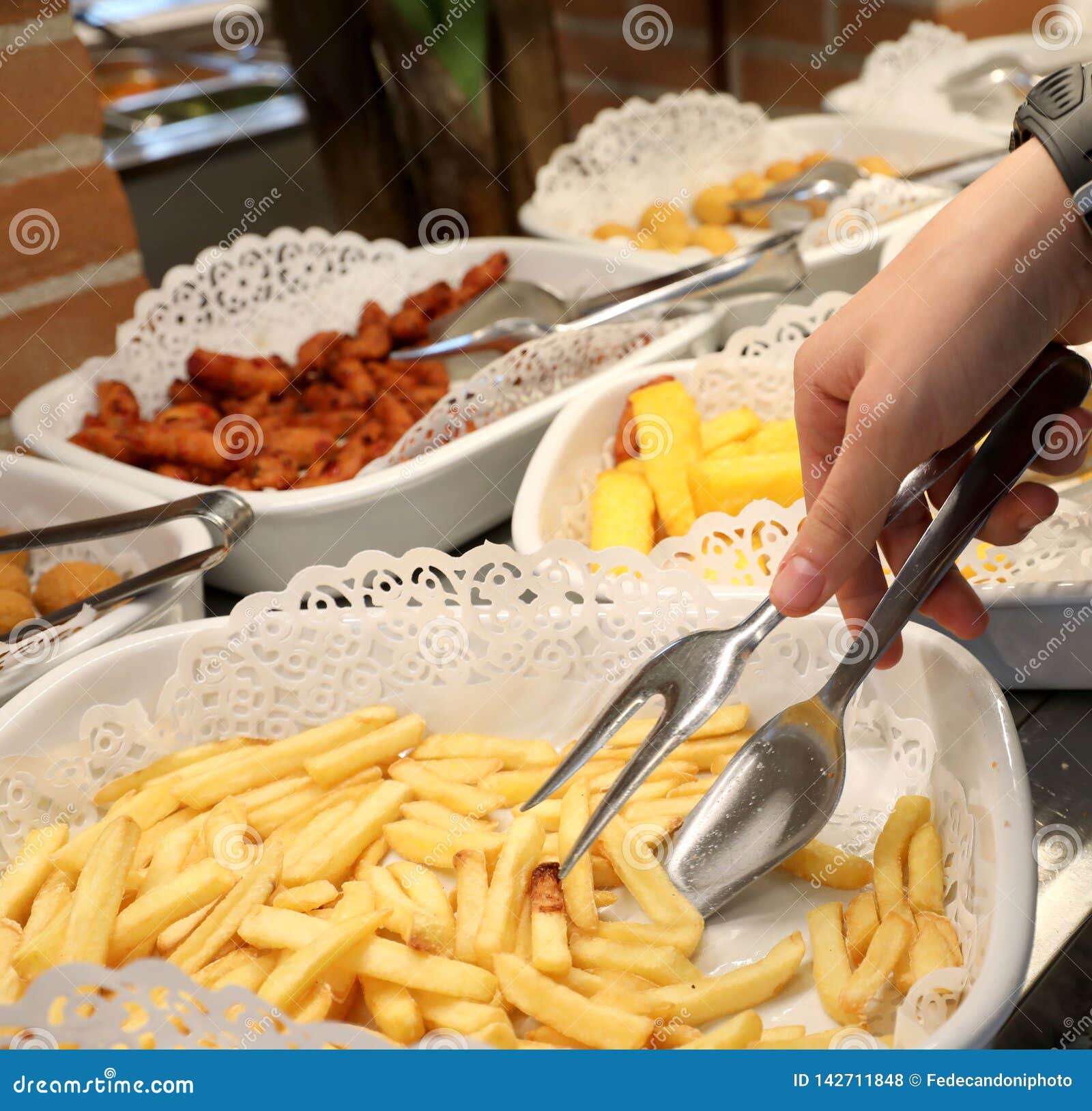 Self Service Restaurant with Many Raw and Cooked Foods Stock Photo ...
