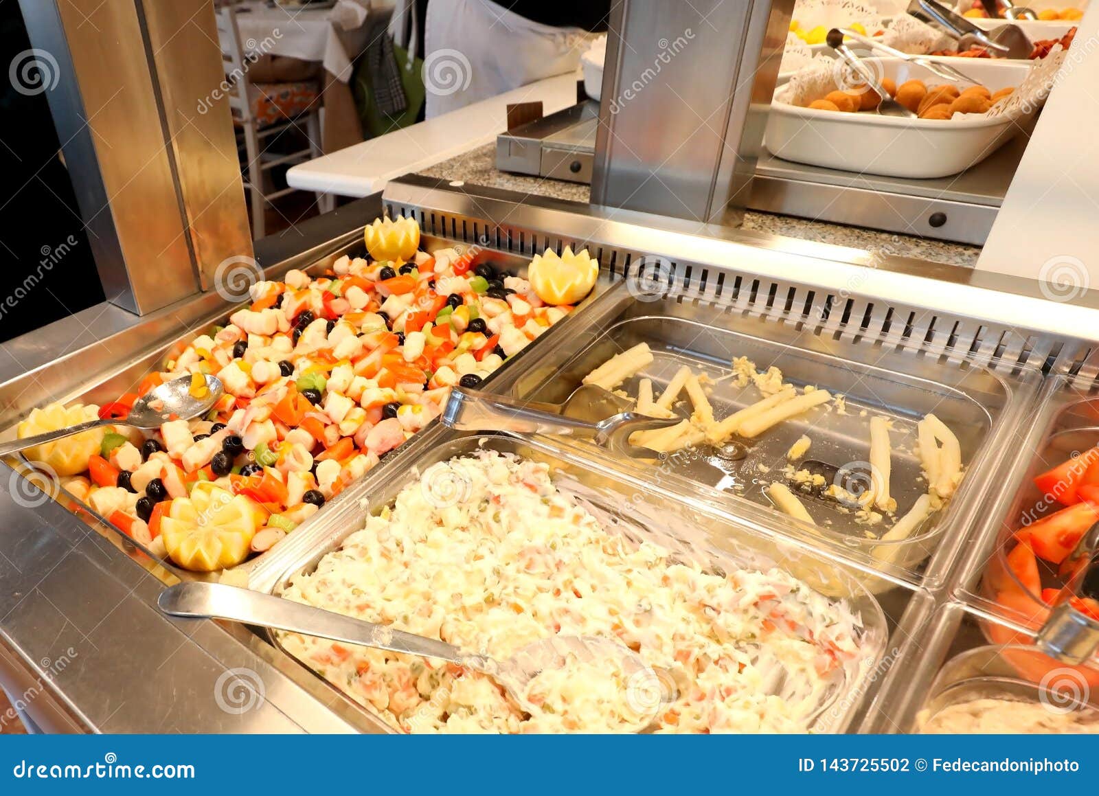 Self Service Restaurant with Many Raw and Cooked Foods Stock Photo ...