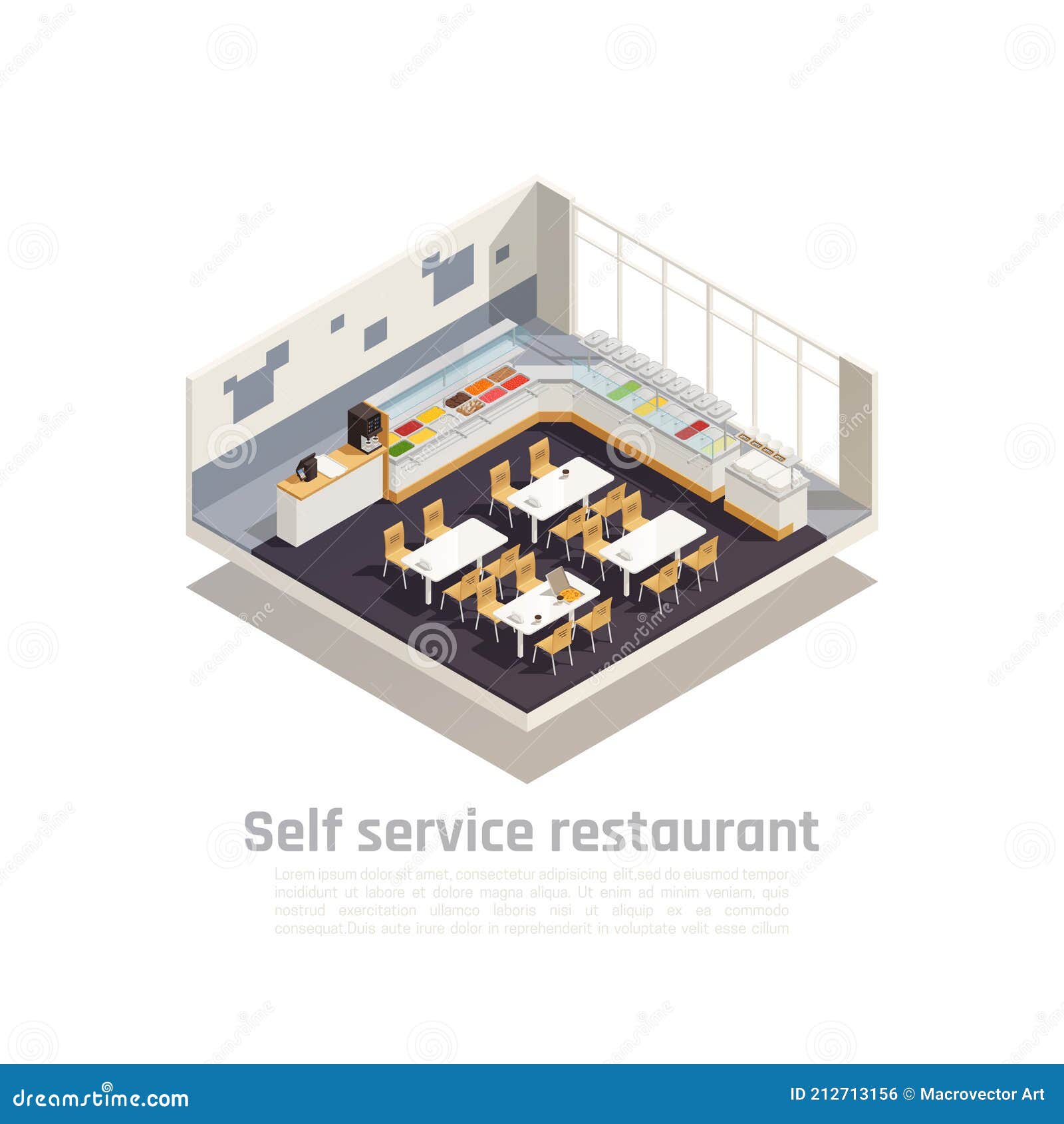 Self Service Restaurant stock vector. Illustration of isometric - 212713156