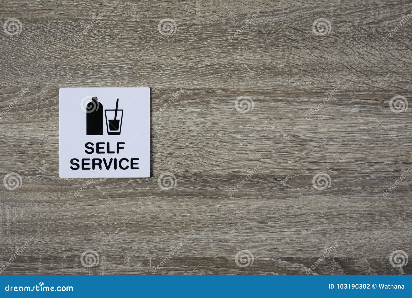 Self Service Sign on the Wooden Wall with Space for Adding Text on the ...