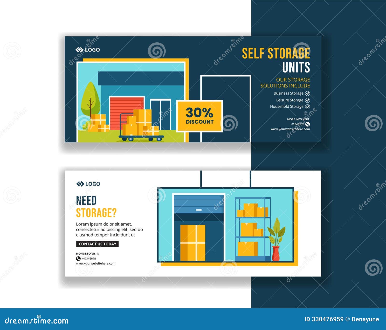 Self Storage Horizontal Banner Flat Cartoon Hand Drawn Templates ...