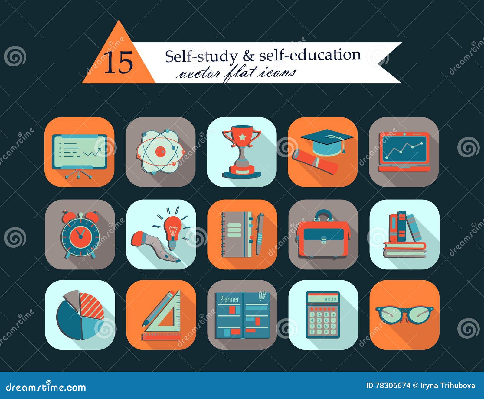 Self Study and Education Themed Icons Set. Stock Vector - Illustration ...