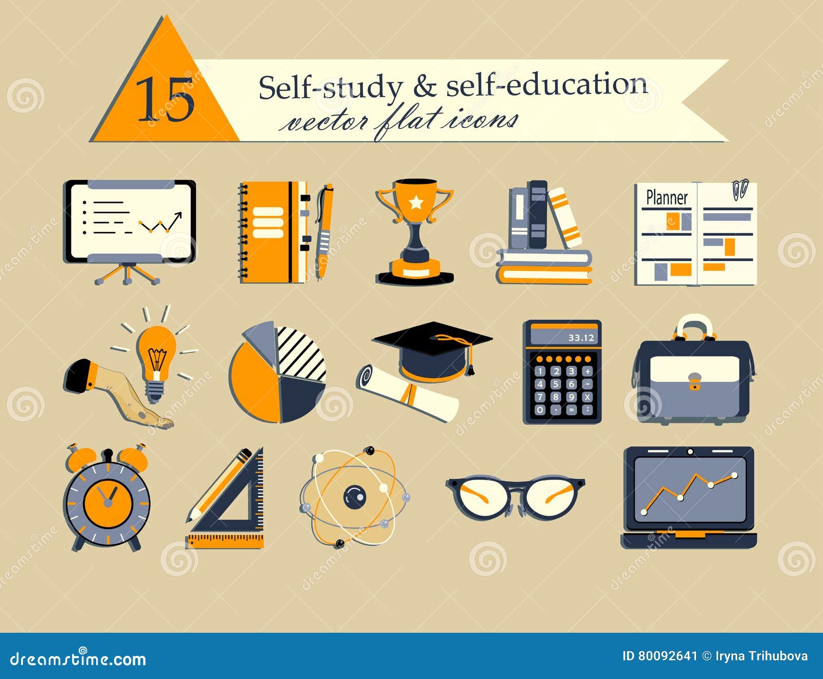Self Study and Education Themed Icons Set. Stock Vector - Illustration ...