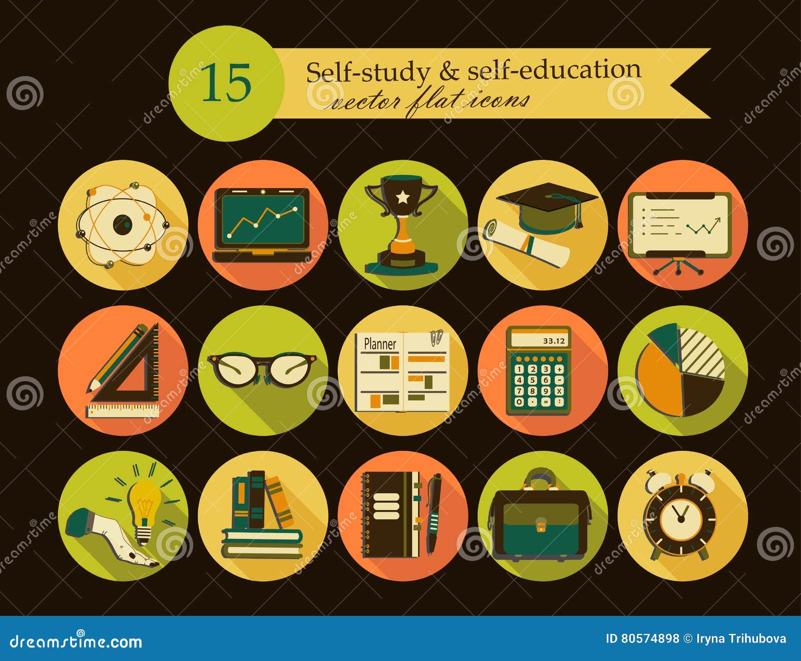 Self Study and Education Themed Icons Set. Stock Vector - Illustration ...