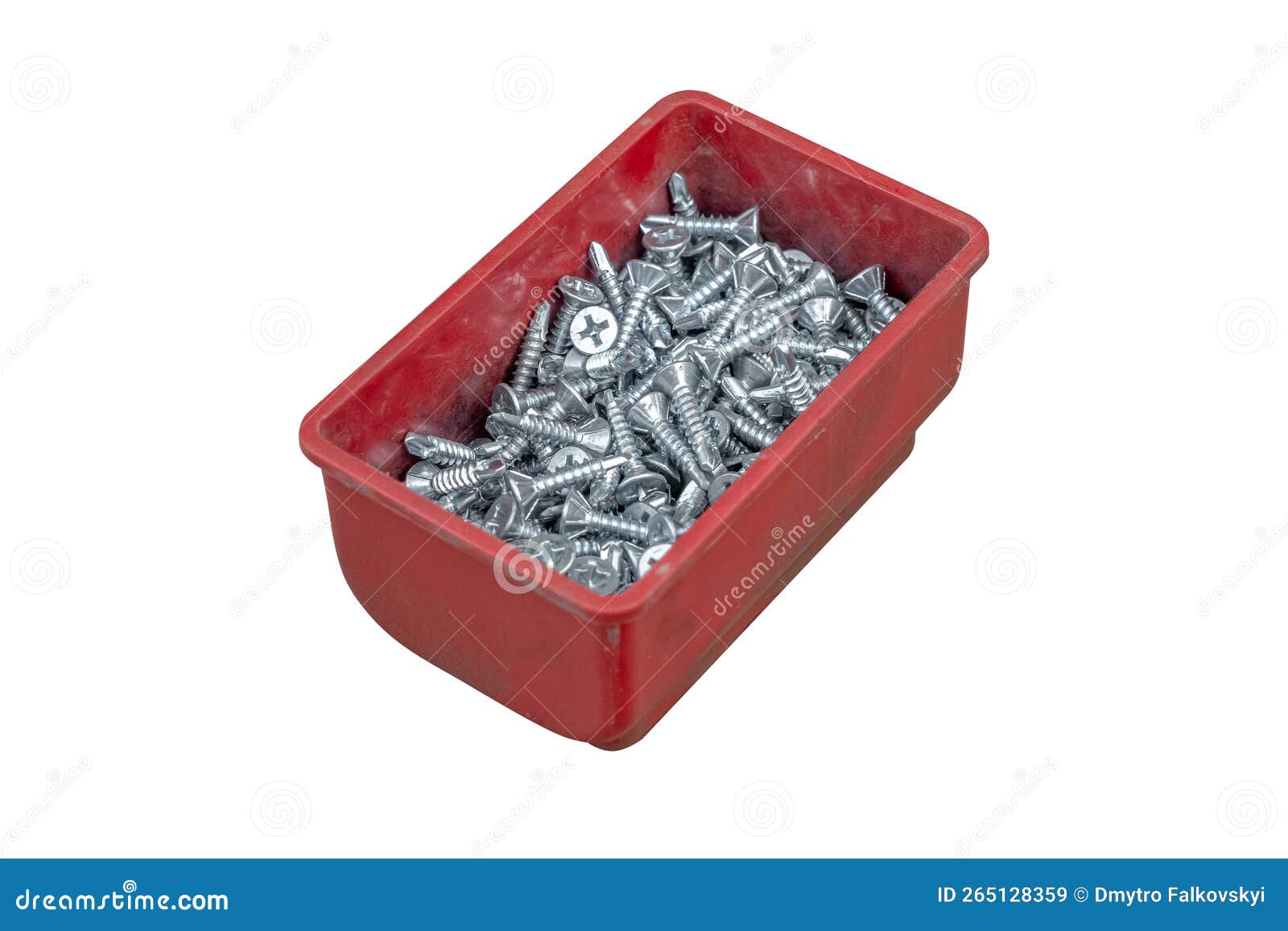 Self-tapping Screws in a Red Plastic Box, Isolated on White Stock Image ...