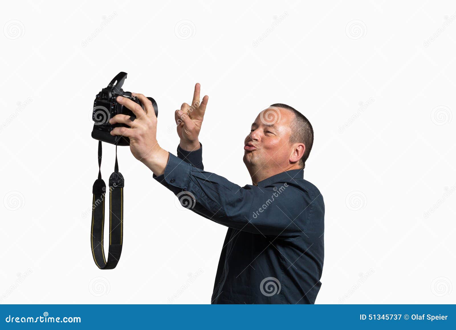 Selfie with big camera stock image. Image of cheerful - 51345737